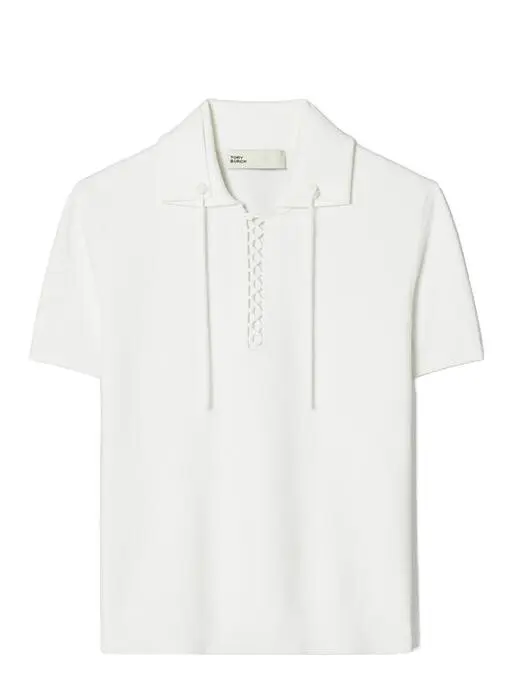 Tory Burch Lace-up Polo Sweater - White