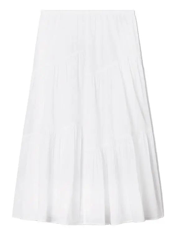 Tory Burch Cotton Tiered Midi Skirt - White