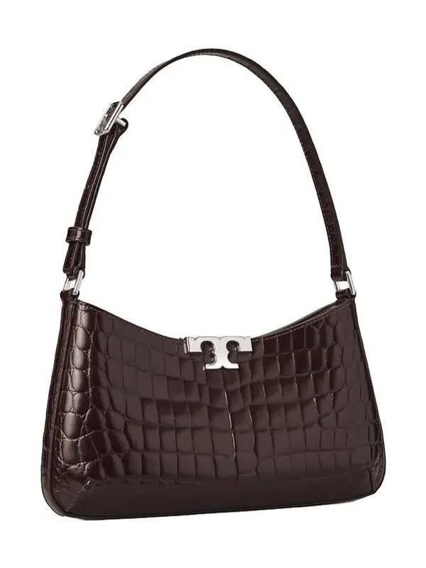 Tory Burch Eleanor Croc-embossed Slim Shoulder Bag - Deep Burgundy