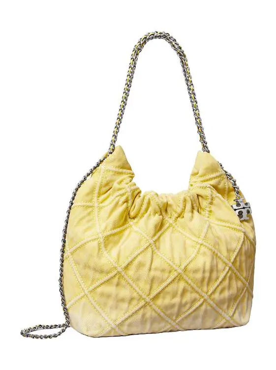 Tory Burch Mini Fleming Soft Denim Hobo Bag - Yellow