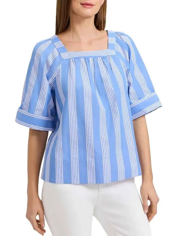Foxcroft Violet Stripe Cotton Top - Blue Multi