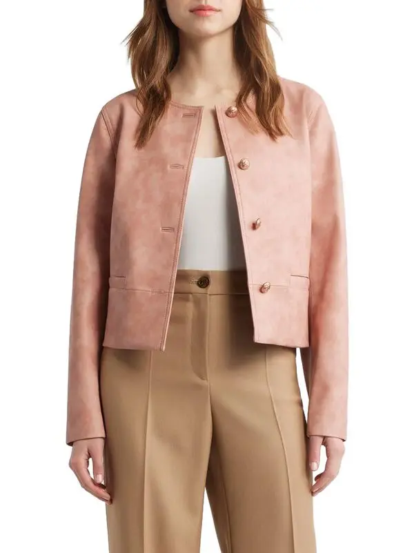 Kobi Halperin Lyles Faux Leather Cropped Jacket - Rouge