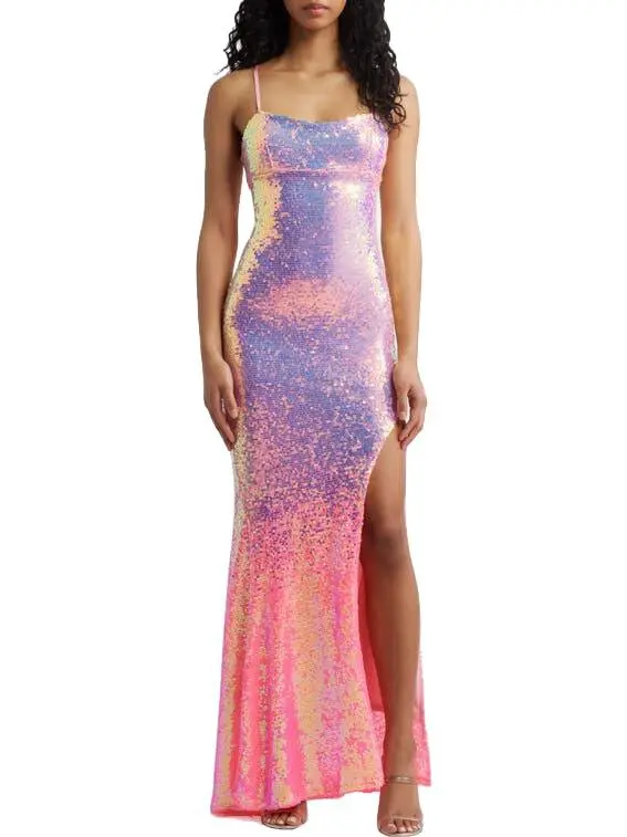 JUMP APPAREL Ombré Sequin Gown - Pink