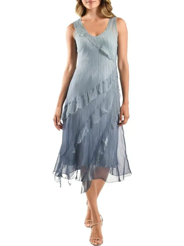 Komarov Charmeuse & Chiffon Cocktail Dress - Ocean Blue Ombre