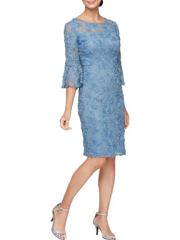 Alex Evenings Metallic Floral Appliqué Cocktail Dress - Slate
