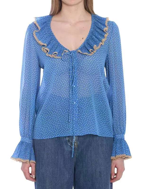 Valentino Garavani Polka Dot-print Silk Blouse - Blue
