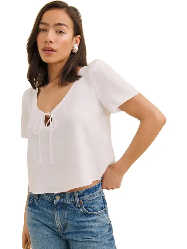REFORMATION Mayla Linen Top - White