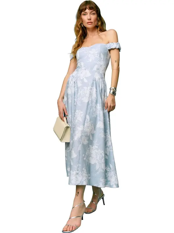 REFORMATION Monet Linen Dress - Blue