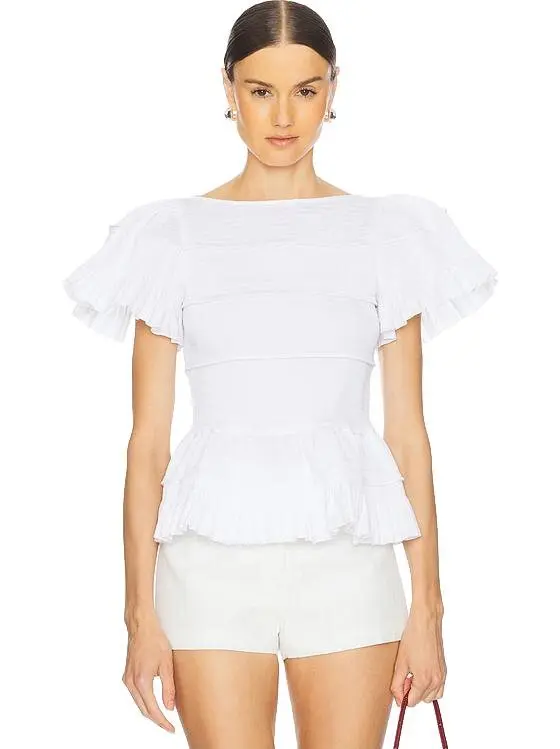 SUSAN FANG Smocked Peplum Top - White