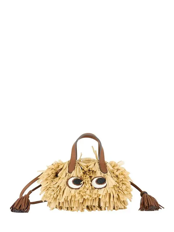 ANYA HINDMARCH Small Eyes Fringe Raffia Tote Bag - Natural