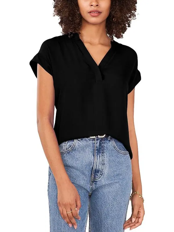 Vince Camuto Split V-neck Blouse - Rich Black