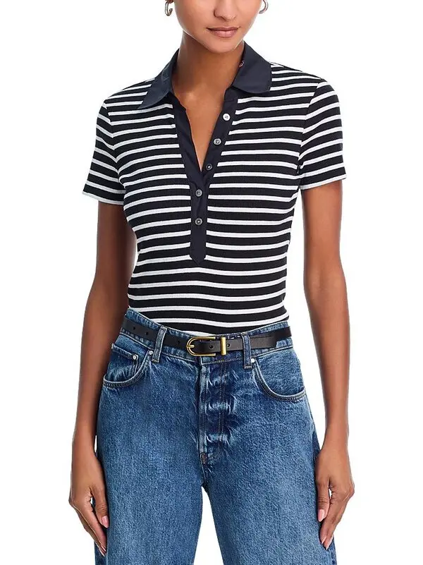 Veronica Beard Kearney Striped Tee - White Black