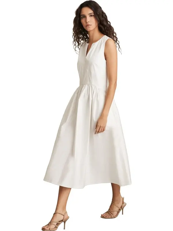 REISS Liza Cotton Corset Midi Dress - Ivory