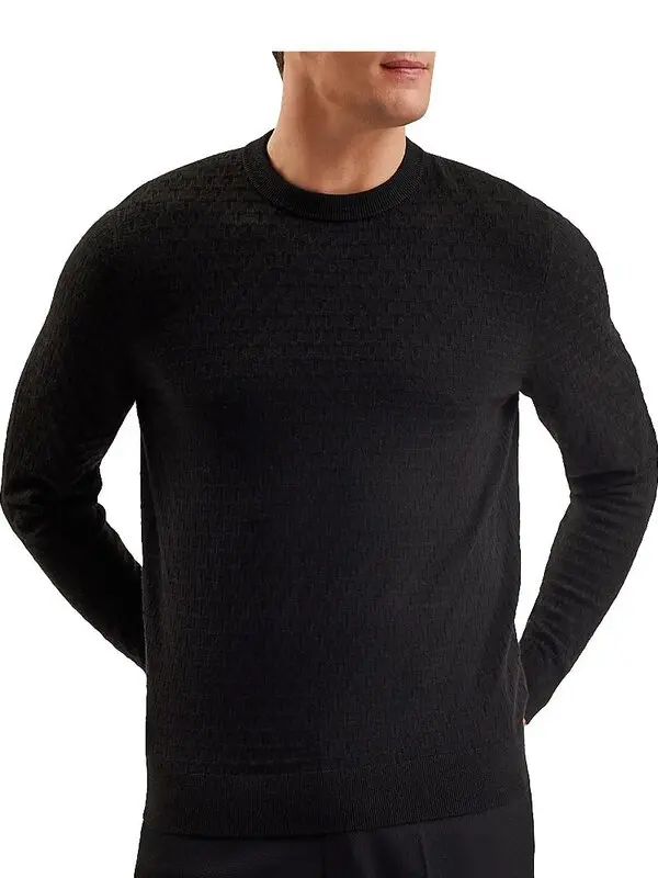 Ted Baker London Textured Stitch Crewneck Sweater - Black