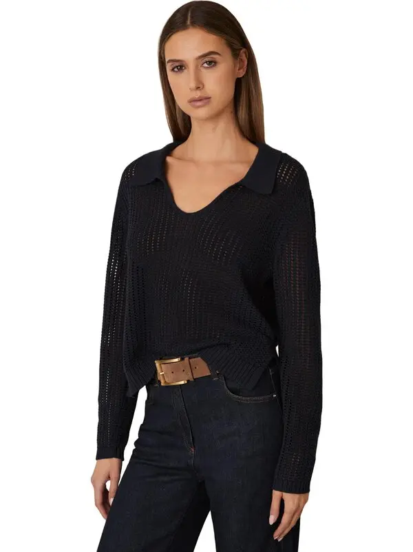 REISS Matilda Cotton Blend Jumper - Navy