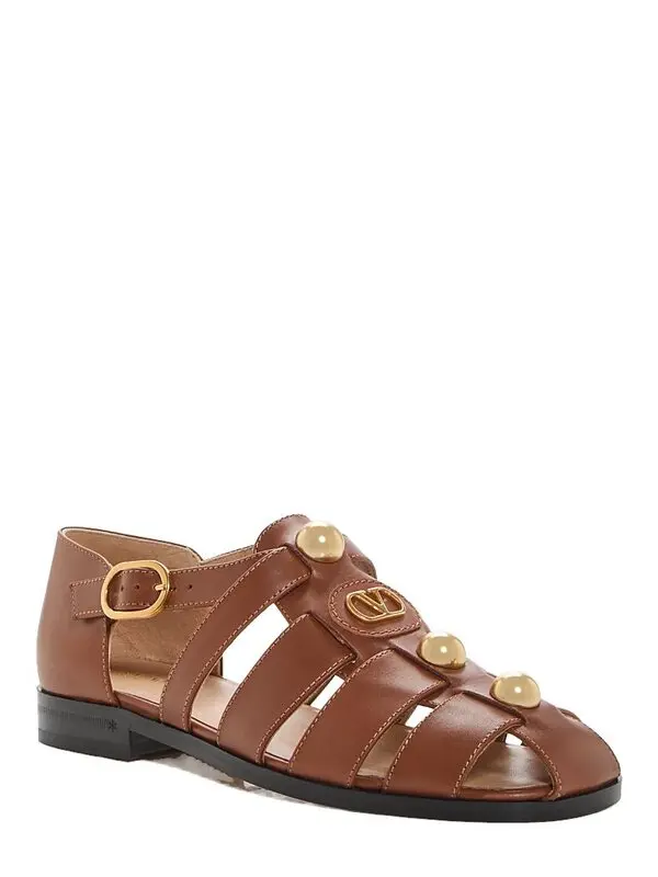 Valentino Garavani Vlogo Embellished Fisherman Sandals - Tabacco