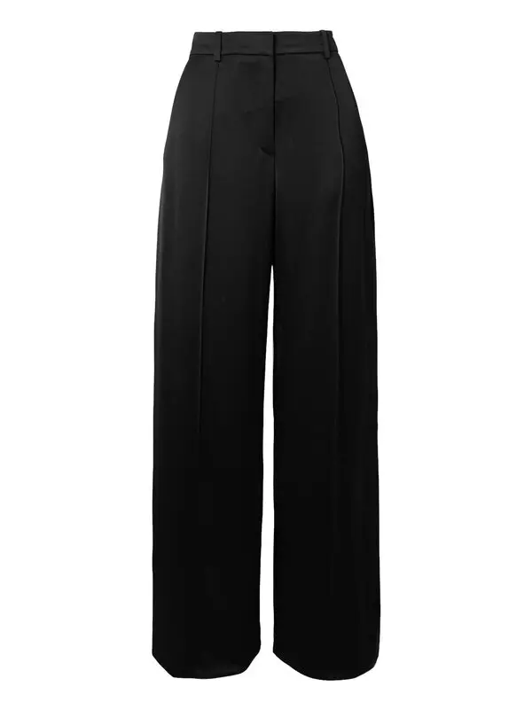 Balmain Pleated Wide-leg Satin Pants - Black
