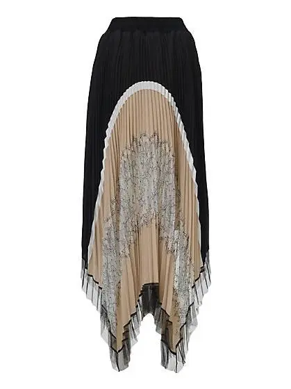 LEEM Woven Midi Skirt With Lace Detail - Black