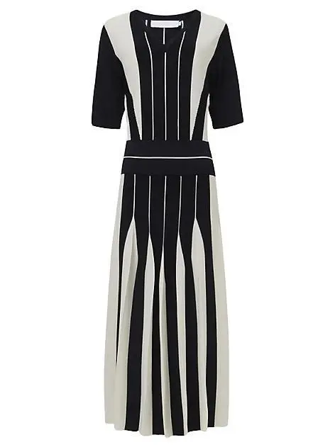 LEEM Monochrome Pleated Knitted Midi Dress - Black