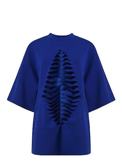 LEEM Laser-cut Short-sleeve Stretch-woven Top - Blue
