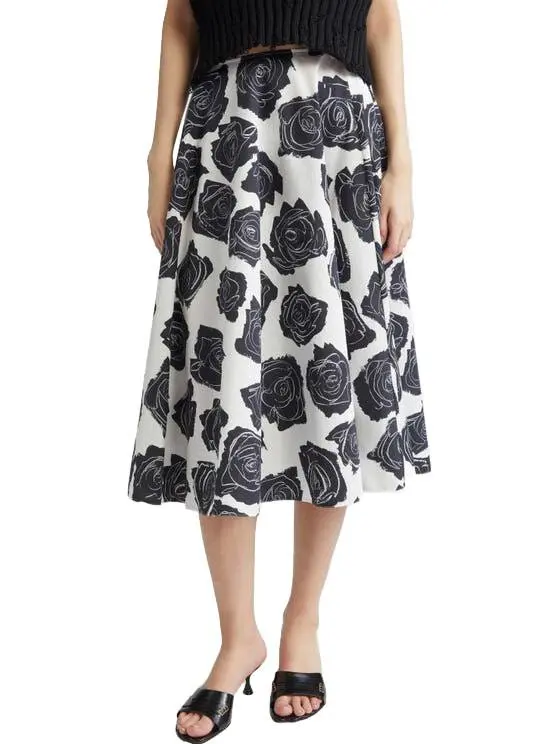 Marni Rose Print Cotton Midi Skirt - Lily White