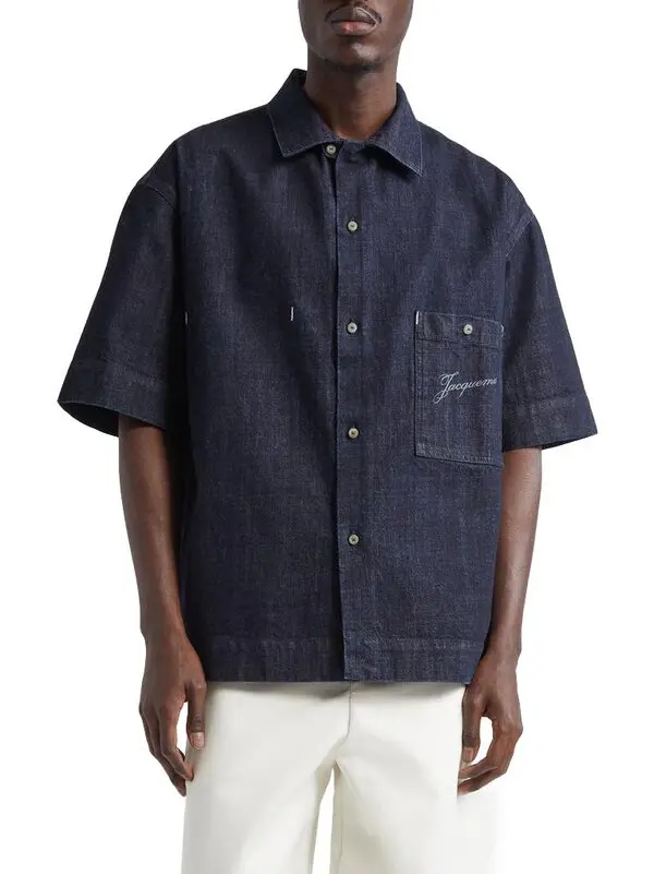 Jacquemus La Chemise De-nîmes Aloe Denim Button-up Shirt - Dark Navy