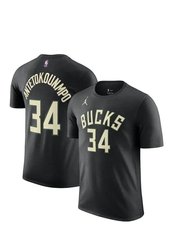 JORDAN BRAND Giannis Antetokounmpo Milwaukee Bucks 2022/23 Statement Edition Name & Number T-shirt - Black