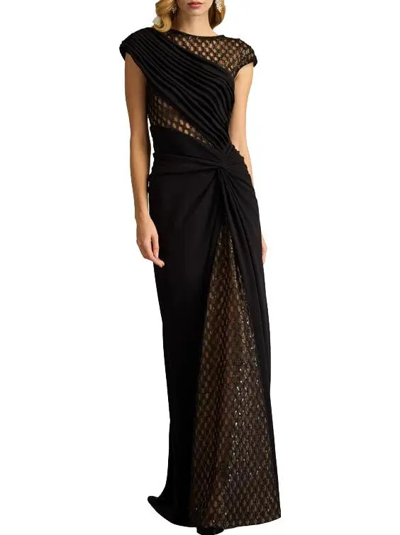 Tadashi Shoji Mixed Media Crepe Gown - Black