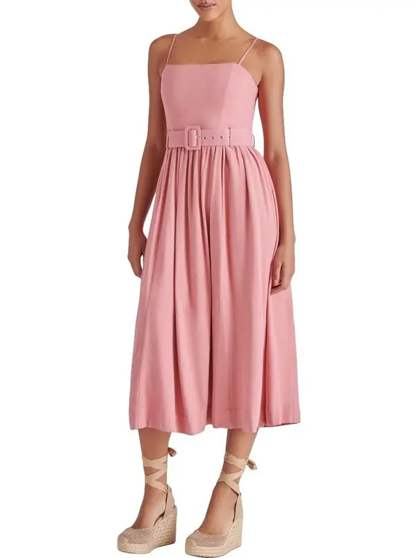 Steve Madden Napoli Belted Linen-blend Midi Dress - Dusty Rose