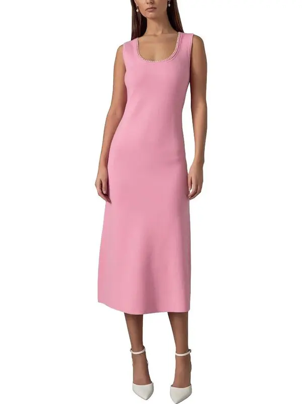 Endless Rose Faux Pearl Knit Midi Dress - Pink