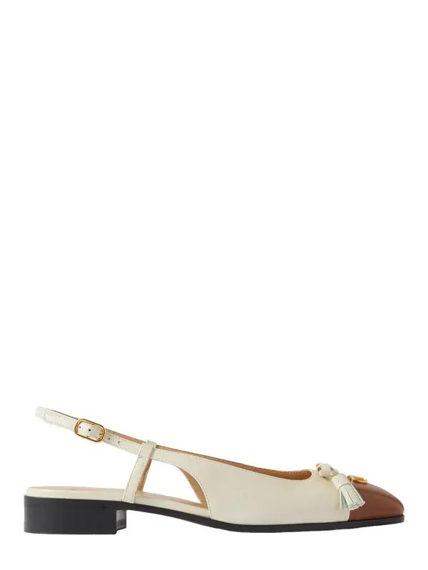 VALENTINO GARAVANI WITH UNDERCOVER Logo-embellished Tasseled Leather Slingback Ballet Flats - Off-white