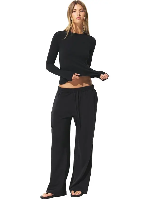 SKIMS Cotton Jersey Wide Leg Pant - Soot