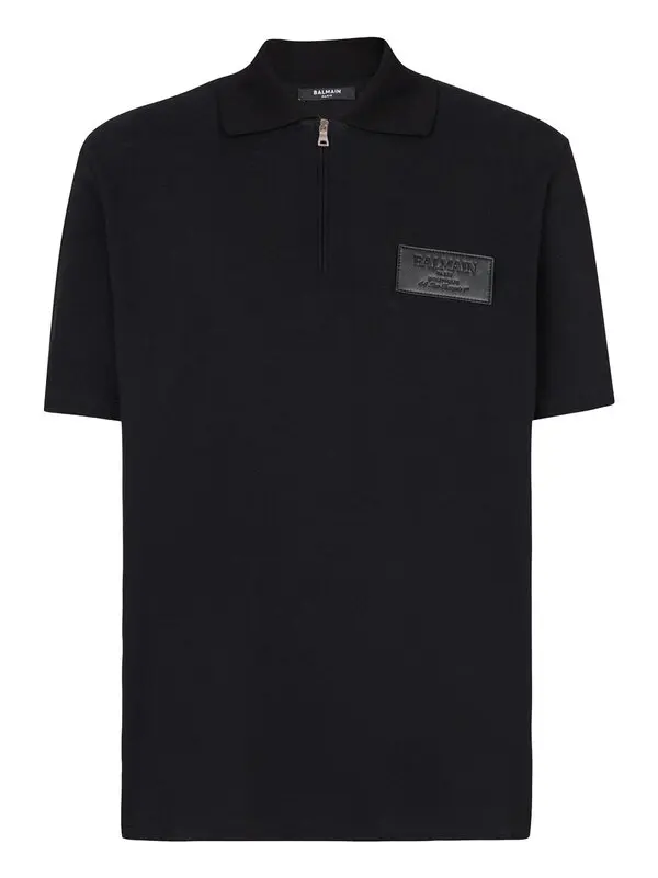 Balmain Leather Logo Polo Shirt - Black