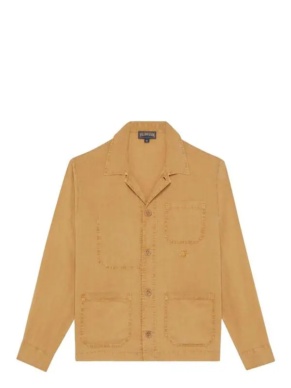 Vilebrequin Linen Overshirt Mineral Dye Color Jacket Corentin - Brown