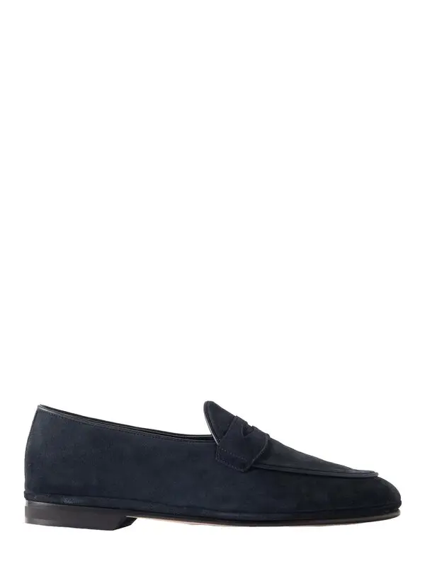 Rubinacci Leather-trimmed Suede Penny Loafers - Blue