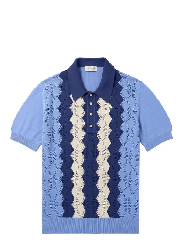 PIACENZA CASHMERE 1733 Pointelle-knit Cotton Polo Shirt - Blue