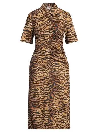 GANNI Organic Cotton Tiger-print Midi Shirt Dress - Beige