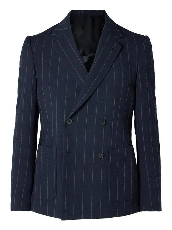 Mr P. Slim-fit Pinstriped Wool-blend Seersucker Suit Jacket - Blue