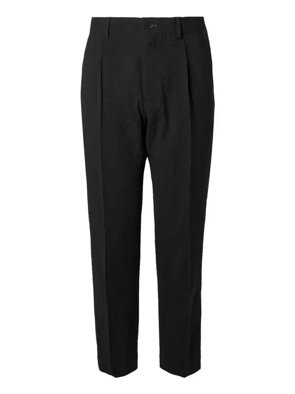Mr P. Daniel Tapered Pleated Wool-blend Seersucker Suit Trousers - Black
