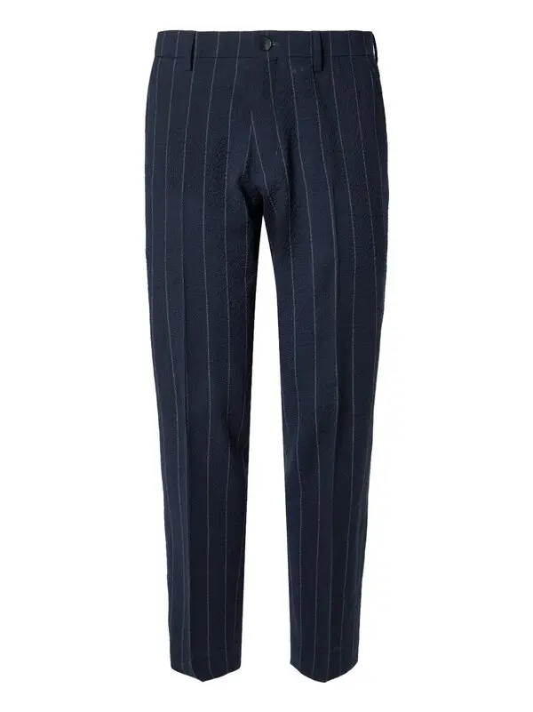 Mr P. Philip Tapered Pinstriped Wool-blend Seersucker Suit Trousers - Blue