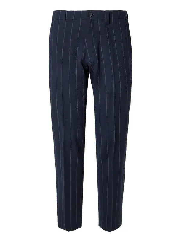 Mr P. Philip Pinstriped Wool-blend Seersucker Trousers - Blue