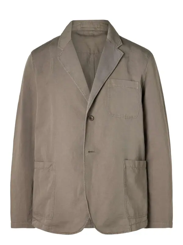 Mr P. Unstructured Garment-dyed Organic Cotton And Linen-blend Suit Jacket - Green
