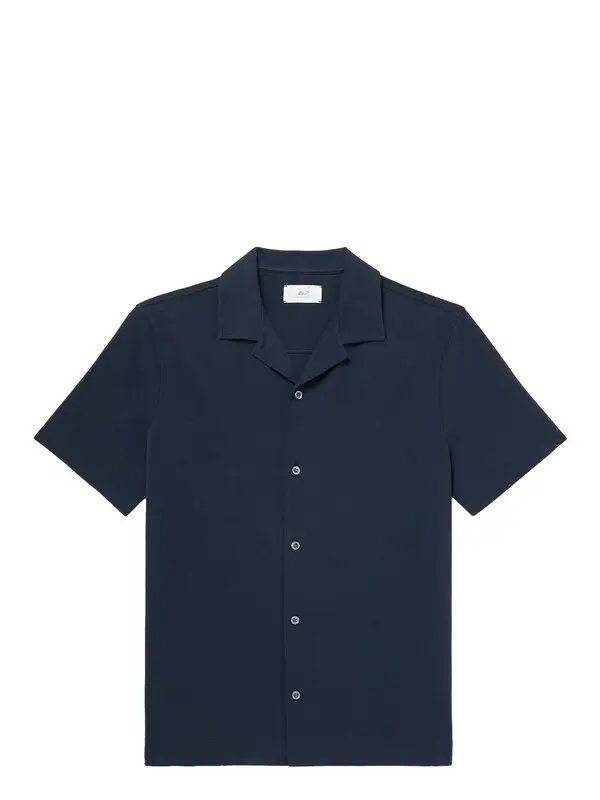 Mr P. Camp-collar Cotton-piqué Shirt - Blue