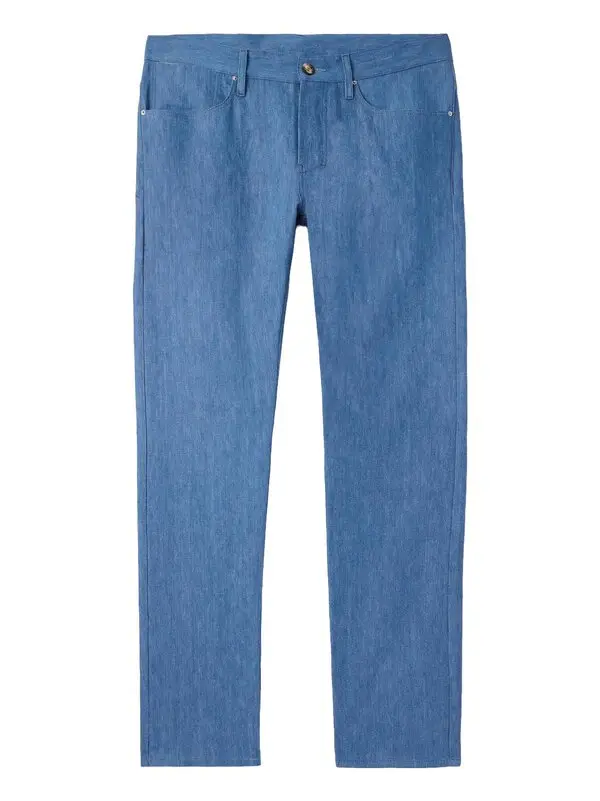Gabriela Hearst Slim-fit Cotton And Linen-blend Trousers - Blue