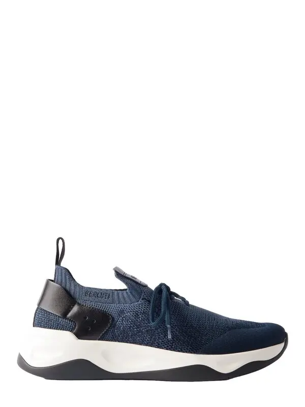 Berluti Shadow Scritto Venezia Leather-trimmed Sneakers - Blue
