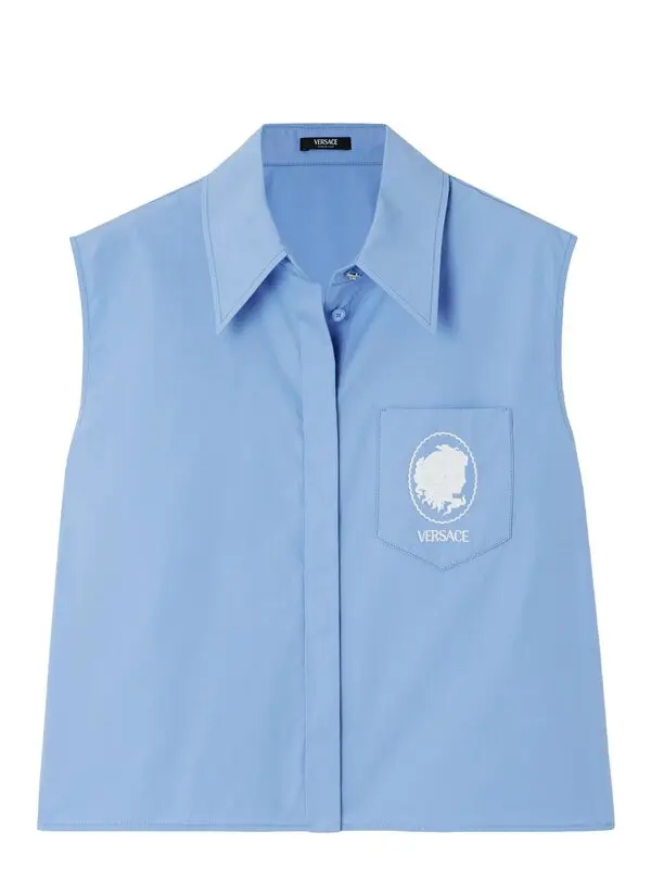 Versace Embroidered Cotton-poplin Shirt - Blue