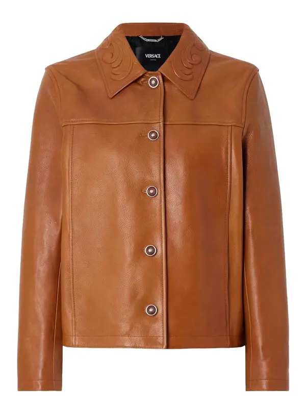 Versace Debossed Paneled Textured-leather Jacket - Brown
