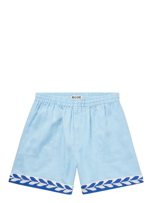 BODE Seedling Stripe Appliquéd Linen Shorts - Blue