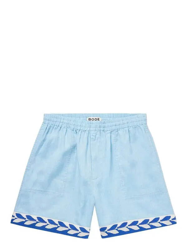 BODE Seedling Stripe Appliquéd Linen Shorts - Blue