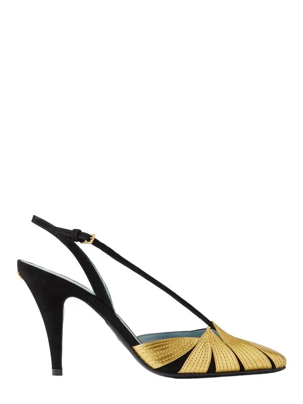 ValentinoGaravani Valentino Garavani 90 Appliquéd Leather-trimmed Suede Slingback Pumps - Gold